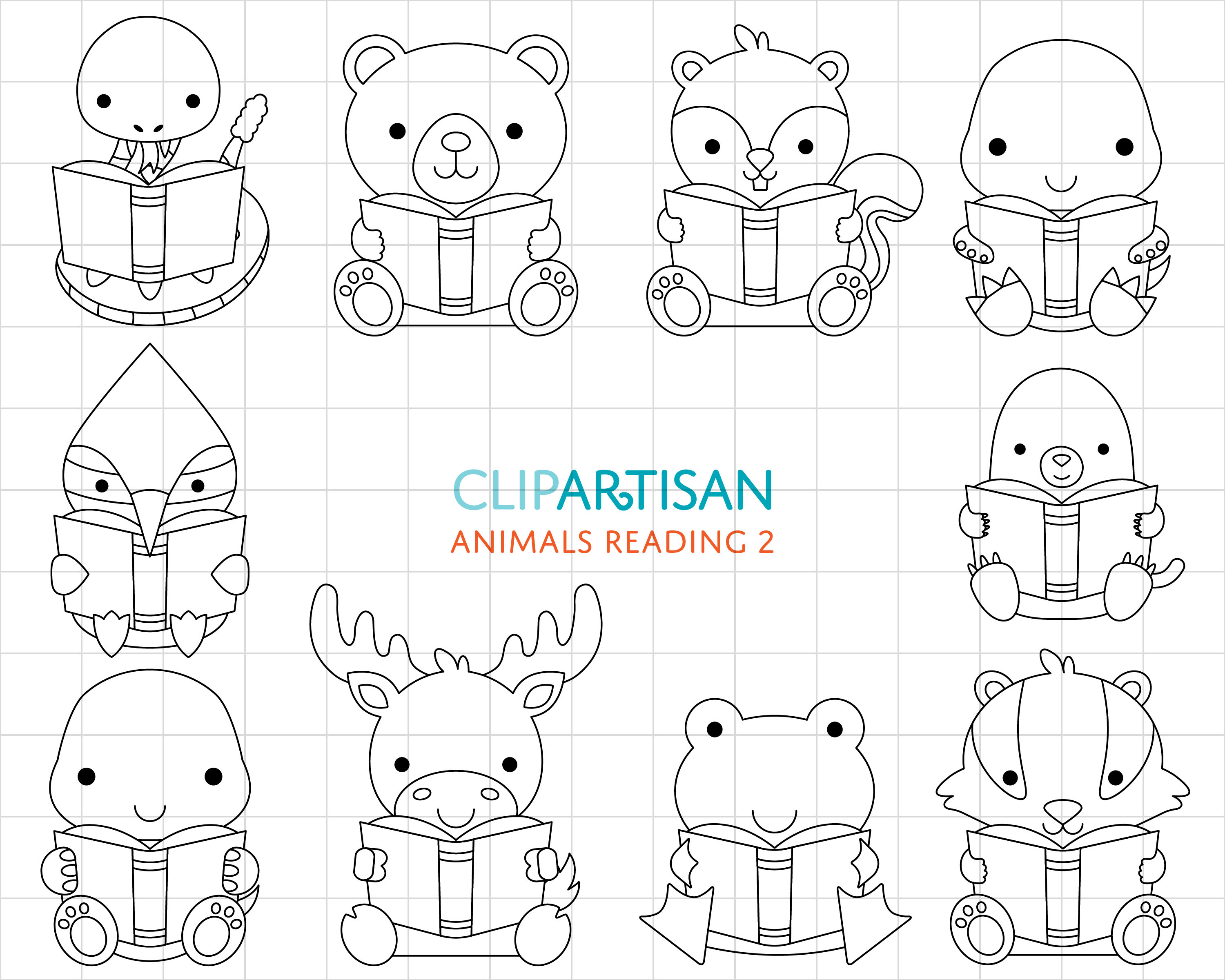 Woodland Animals Reading a Book Clipart Woodland Animals - Etsy