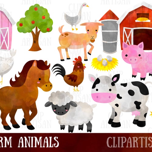 Farm Animals Clipart Cow Horse Chicken Duck Dog Cat - Etsy