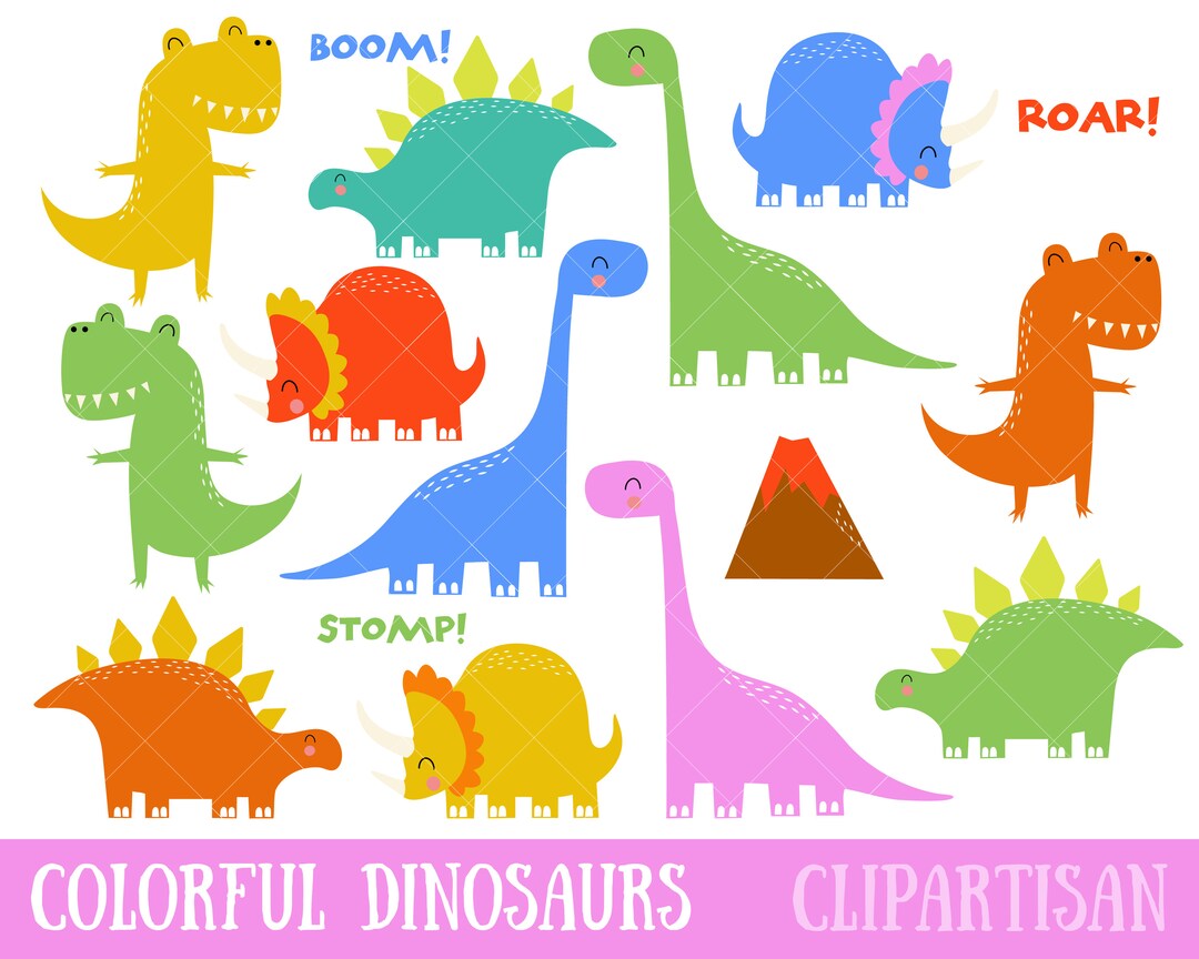 Dinosaur Clipart | Colorful Dino Clip Art - Etsy