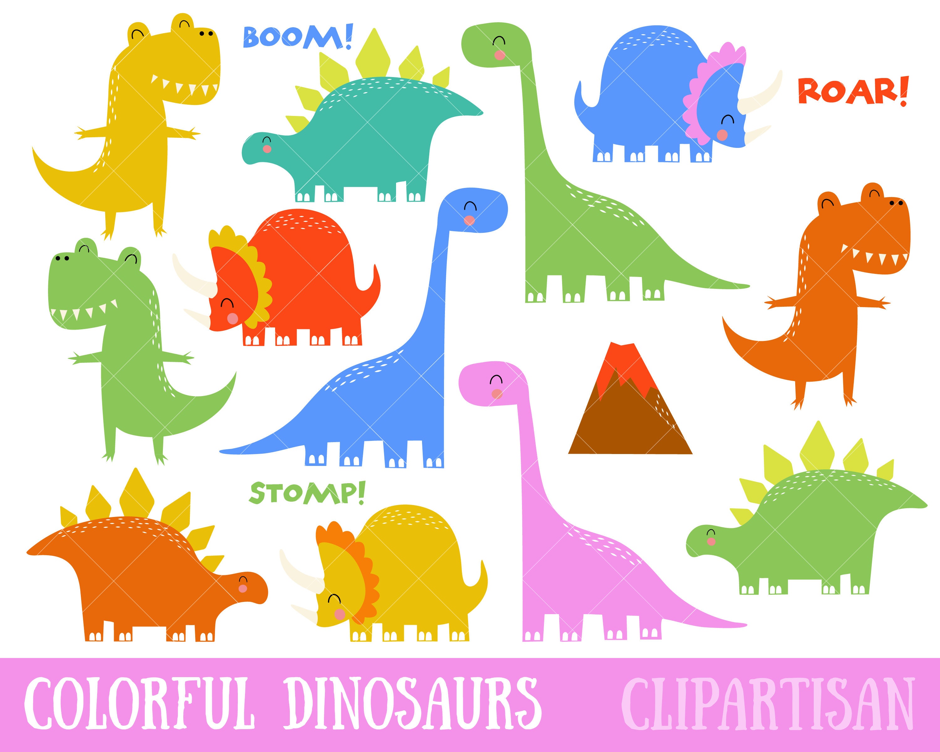 Dinosaur Clipart Colorful Dino Clip Art | Etsy