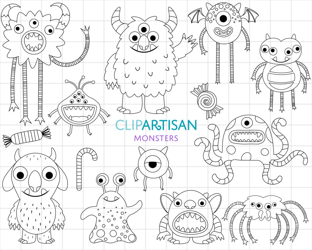 Monsters Digital Stamps, Watercolor Halloween Graphics, Trick or Treat ...