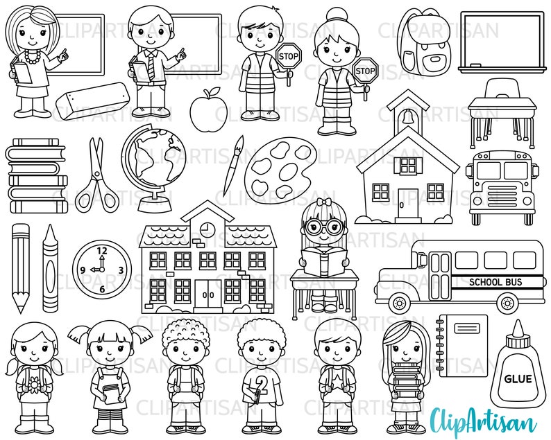 Back to School Clipart Digital Stamp First Day of School | Etsy