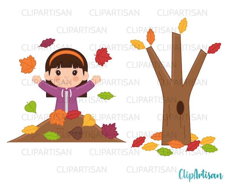 Fall Kids Clipart Autumn Kids in Leaves Clip Art PNG Instant - Etsy