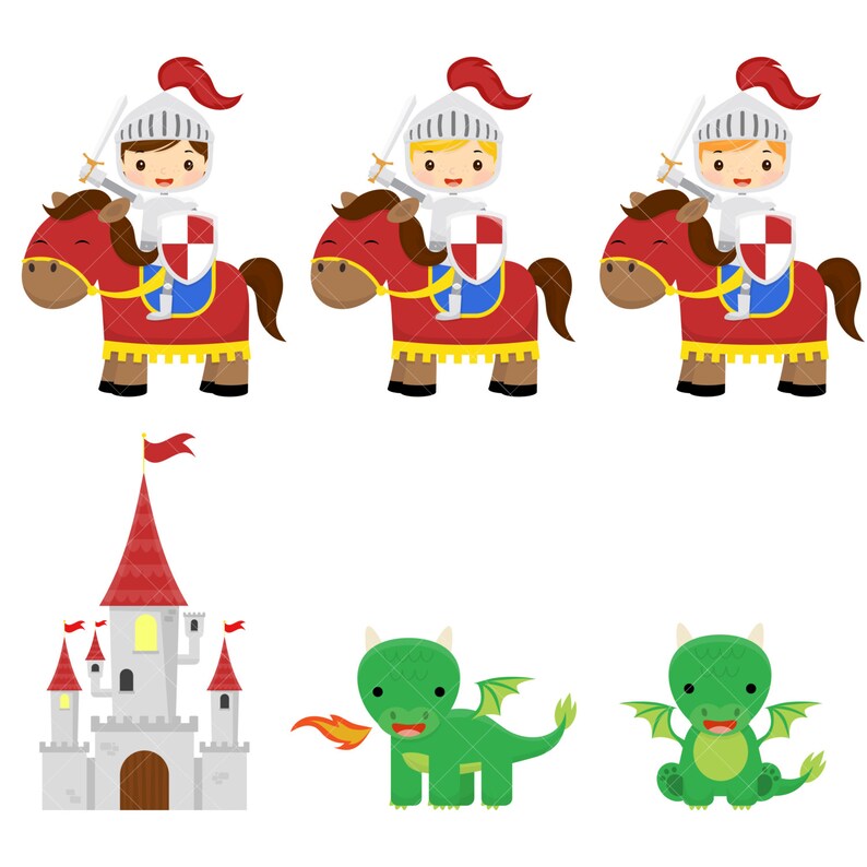 Knights and Dragons Clipart / Cute Dragons Clipart / Fairytale - Etsy UK