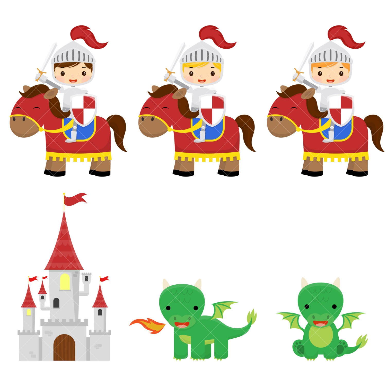 Knights and Dragons Clipart / Cute Dragons Clipart / Fairytale - Etsy