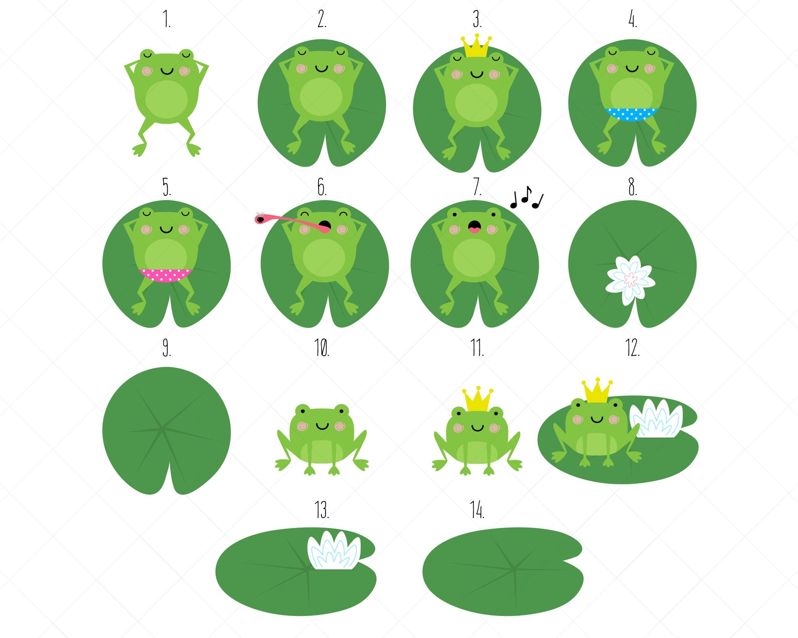 Frog Clipart / Lazy Frogs / Lilypads / Water Lilies / Cute - Etsy