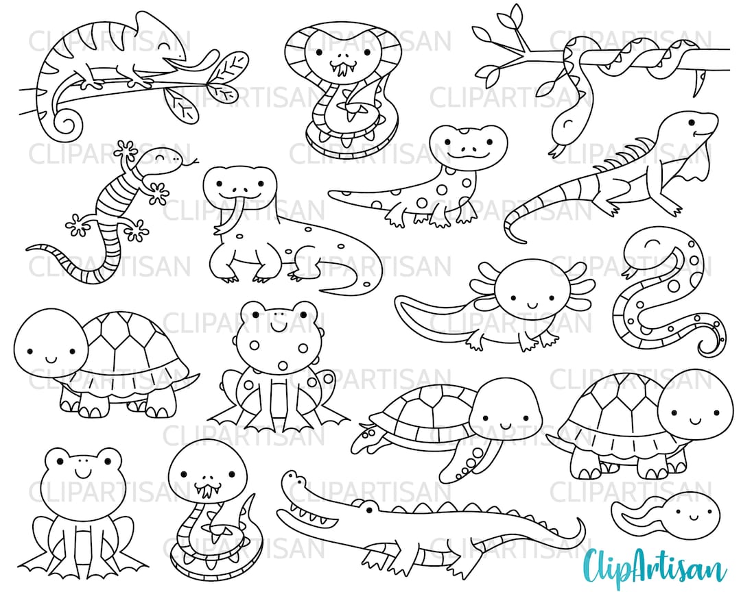 Reptiles Digital Stamps, Amphibians Clip Art, Chameleon, Crocodile ...