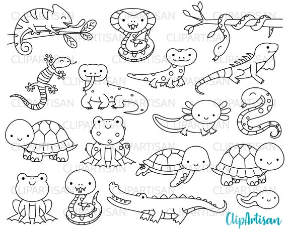 Amphibians And Reptiles Clip Art Snakes, Lizards And Reptiles. Set Of