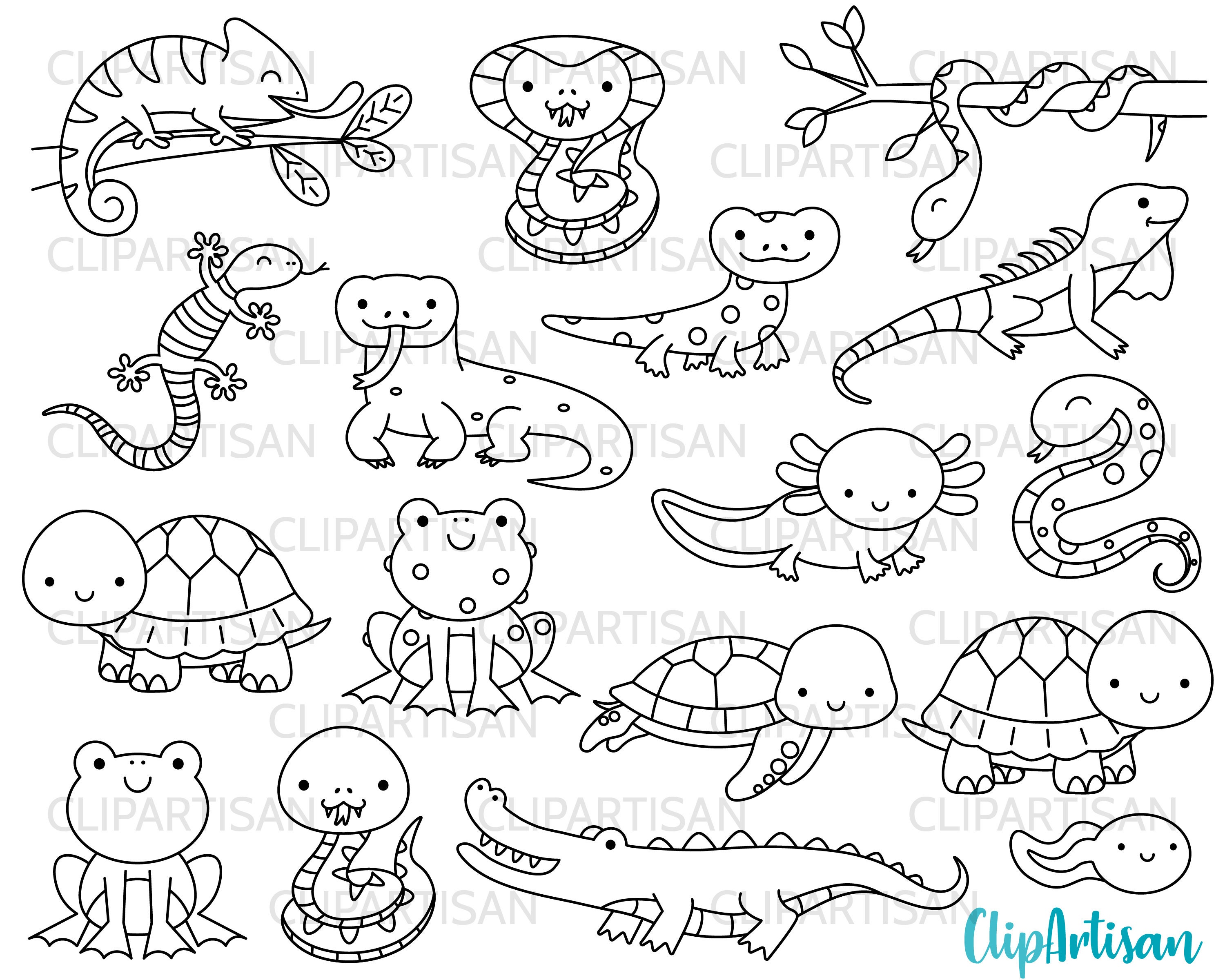 Reptiles Digital Stamps, Amphibians Clip Art, Chameleon, Crocodile ...