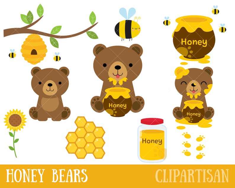 Honey Bears Clipart / Honey Jar / Honey Pot / Bee Hive - Etsy