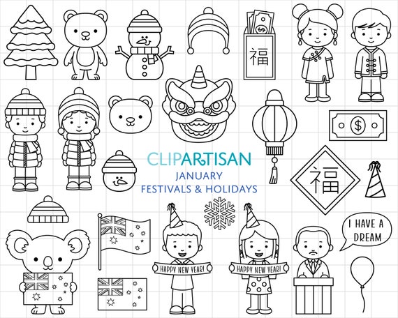 January Clipart Black And White