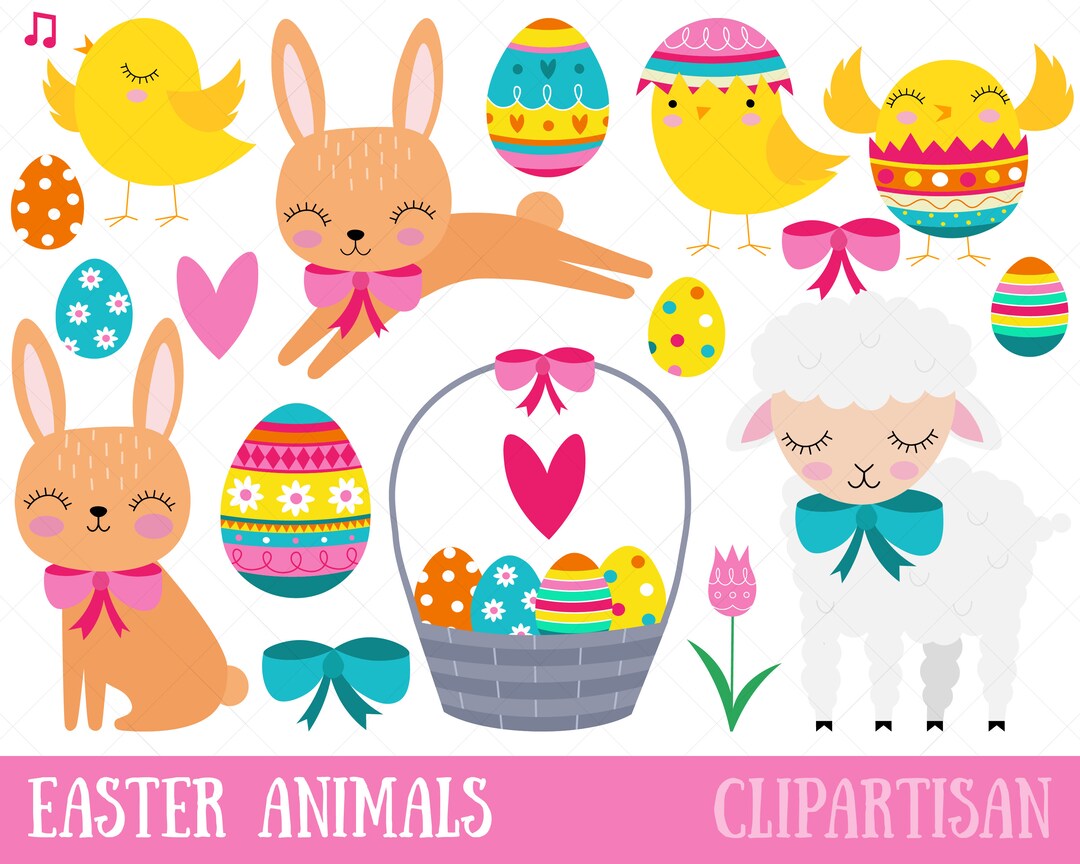 Easter Clipart, Easter Baby Animals, Chick, Bunny, Lamb, Easter Eggs ...