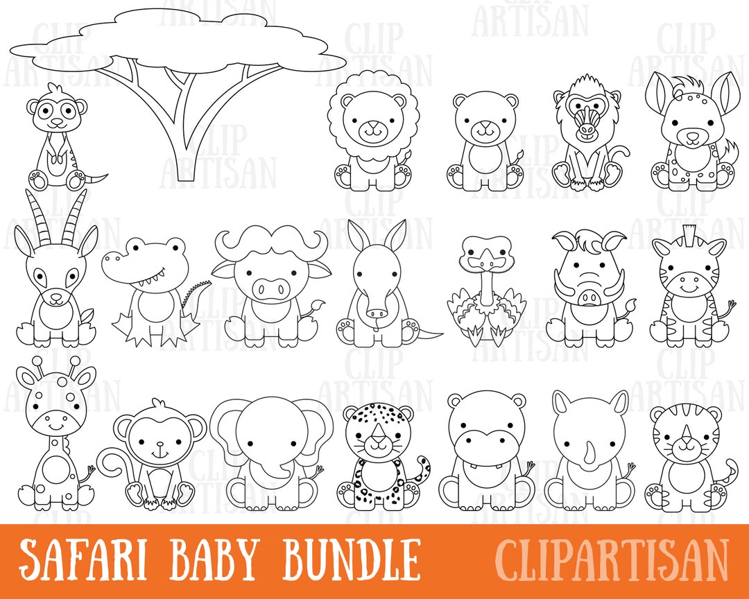 Safari Baby Animals Digital Stamps / Jungle Animals Clipart / Zoo ...