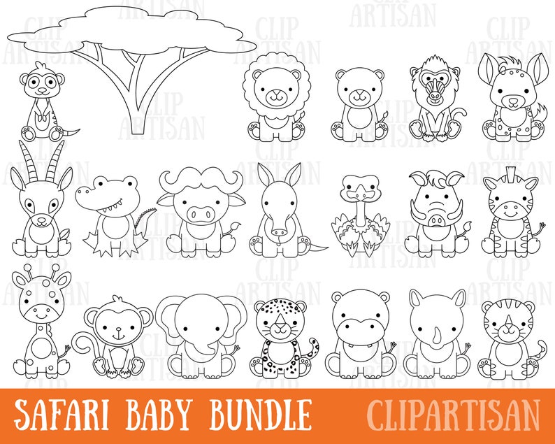 Safari Baby Animals Digital Stamps / Jungle Animals Clipart / Zoo ...