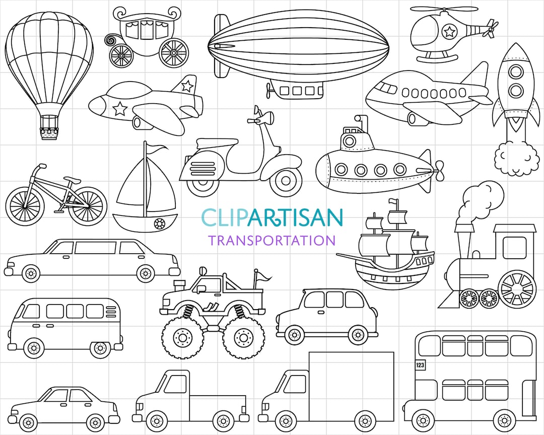 Transportation Clipart, Trains, Planes and Trucks Clipart PNG SVG - Etsy