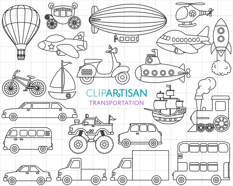 Transportation Clipart Trains Planes and Trucks Clipart PNG - Etsy Canada