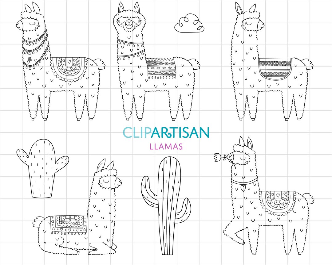 Llama Clipart, Alpaca Printable, Pretty Llamas and Alpacas | Digital ...