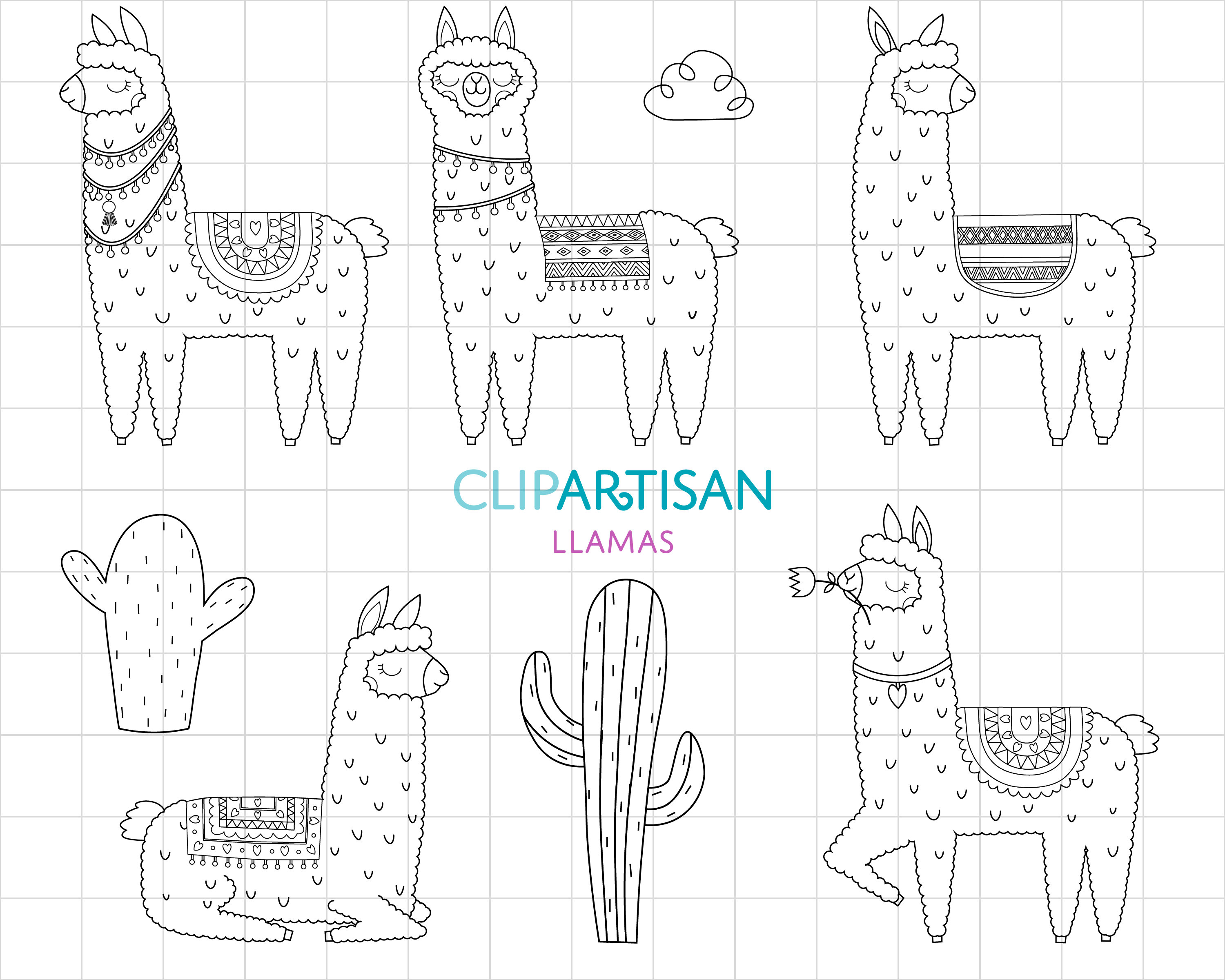 Llama Clipart Alpaca Printable Pretty Llamas and Alpacas - Etsy
