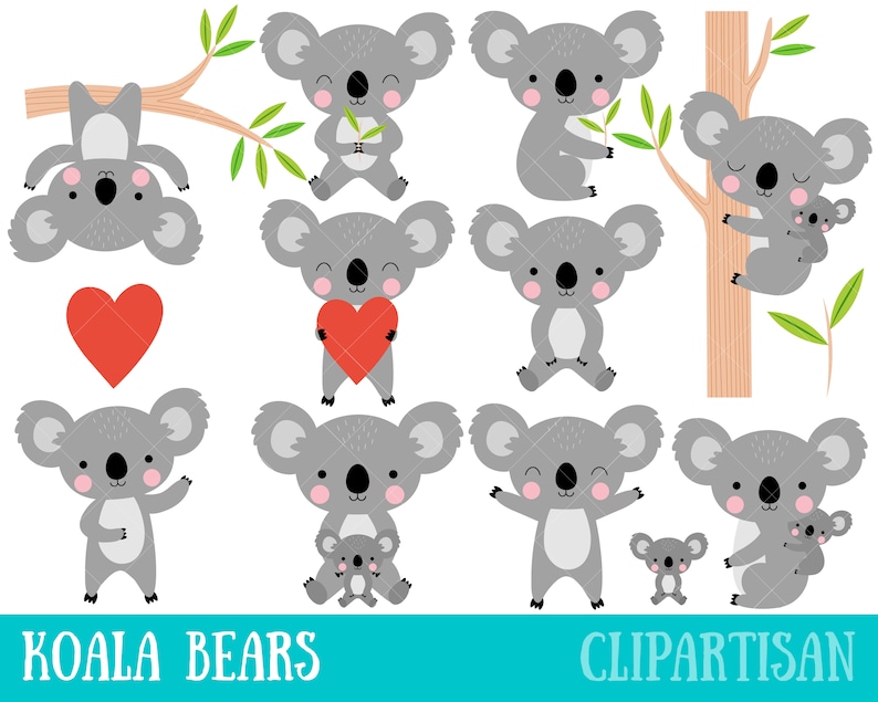 Koala Clipart Koalas Clip Art Cute Koala Bears Printable | Etsy