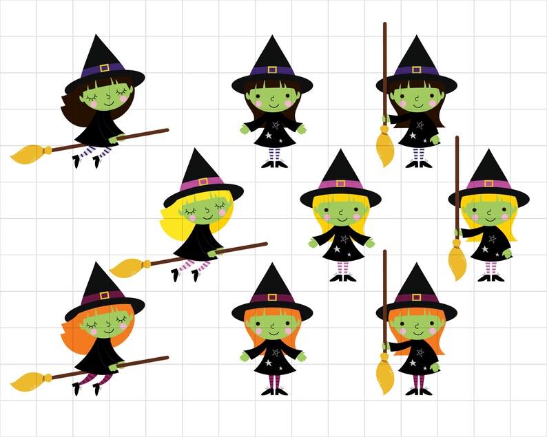 Cute Witch Clipart / Halloween Witches - Etsy