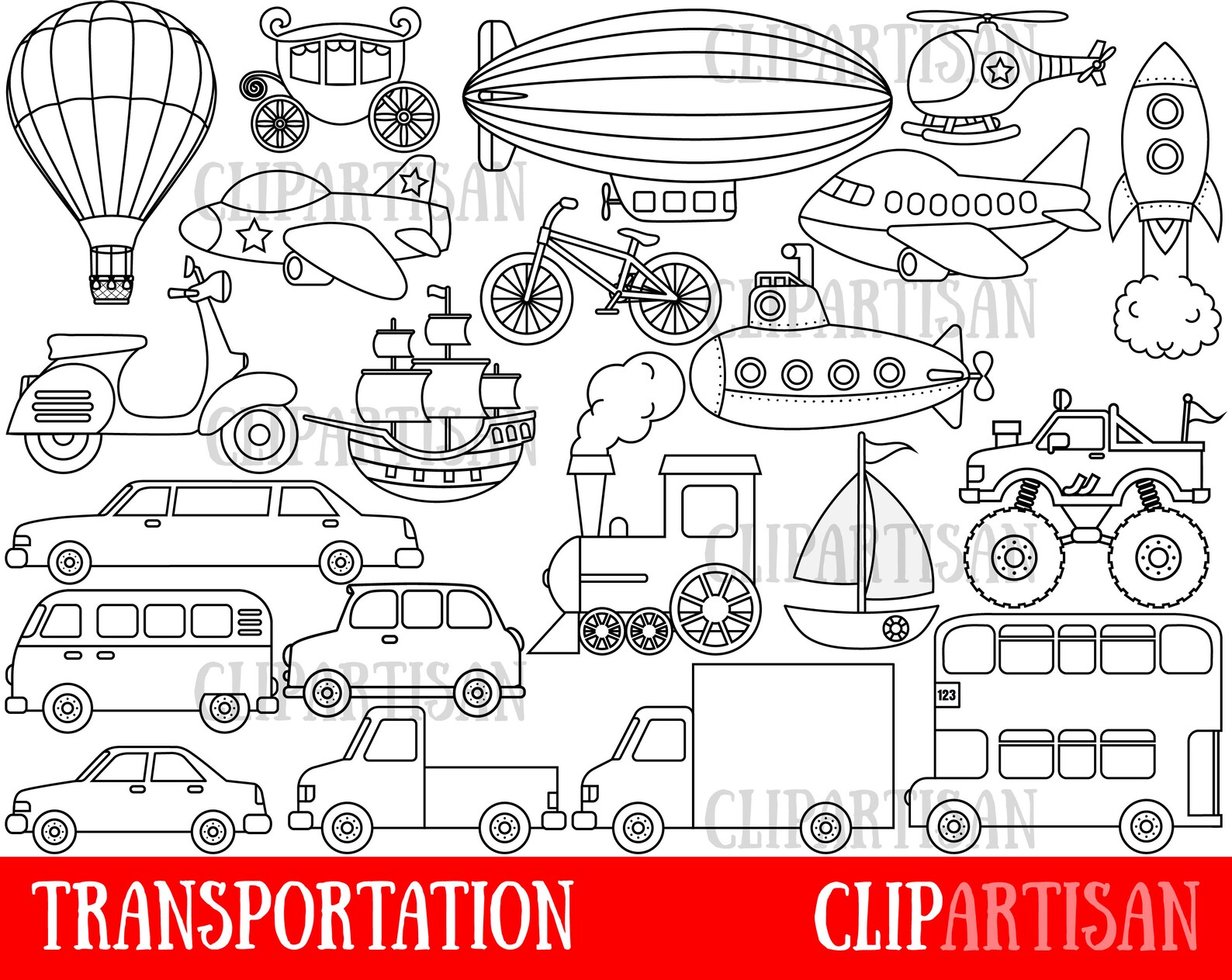 Transportation Clipart Trains Planes and Trucks Clipart | Etsy