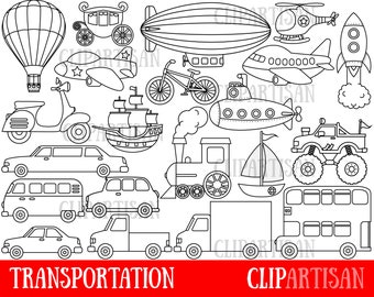 Transportation Clipart Trains Planes and Trucks Clipart | Etsy
