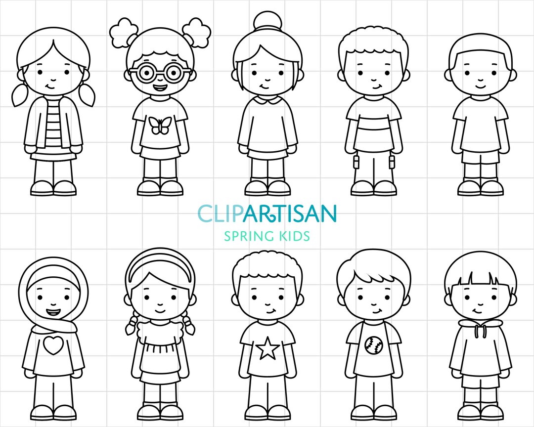 Cartoon Kids Clipart, School Children Clipart, Cute Kids in Spring ...