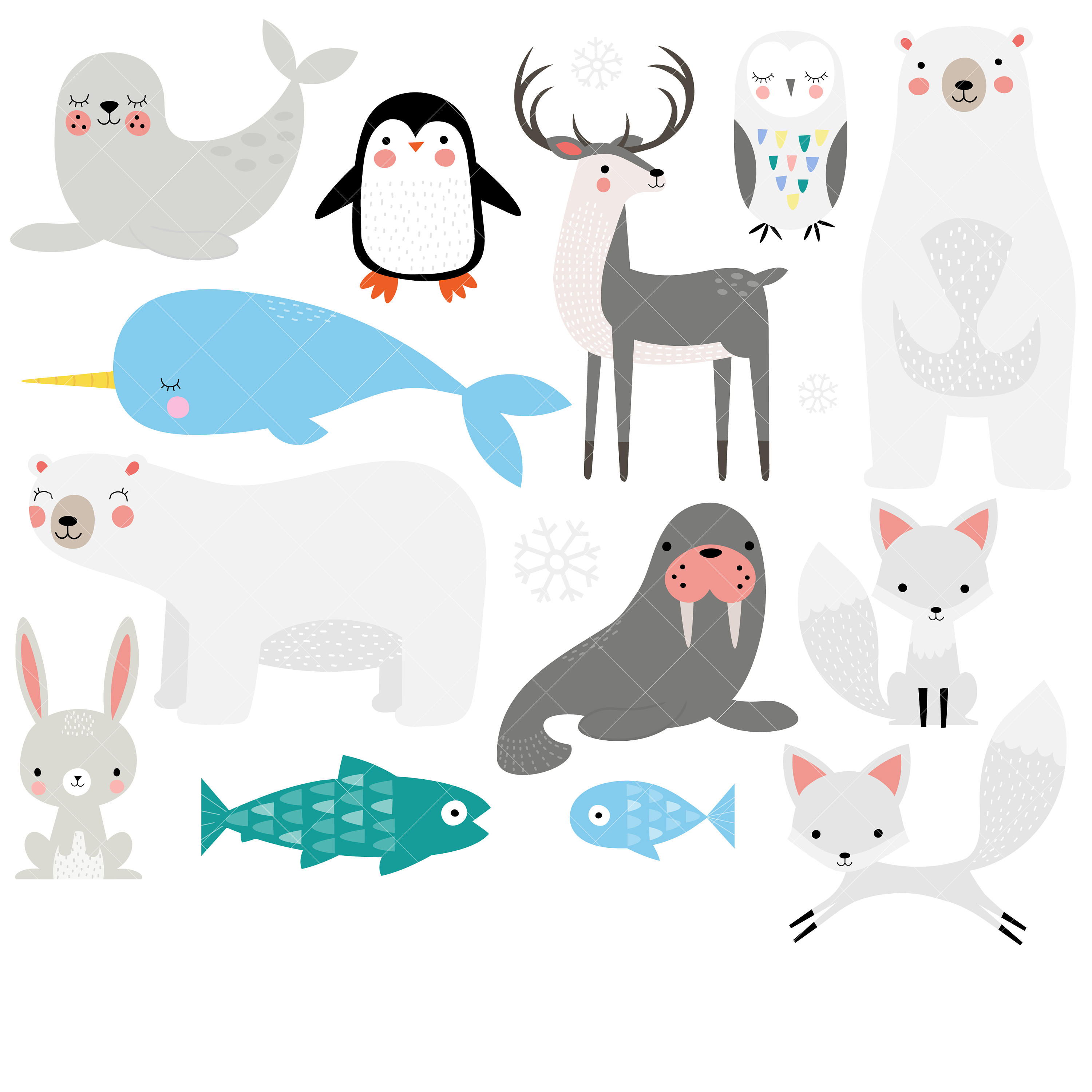 Arctic Animals Clipart Winter Animals Clip Art Polar Bear - Etsy