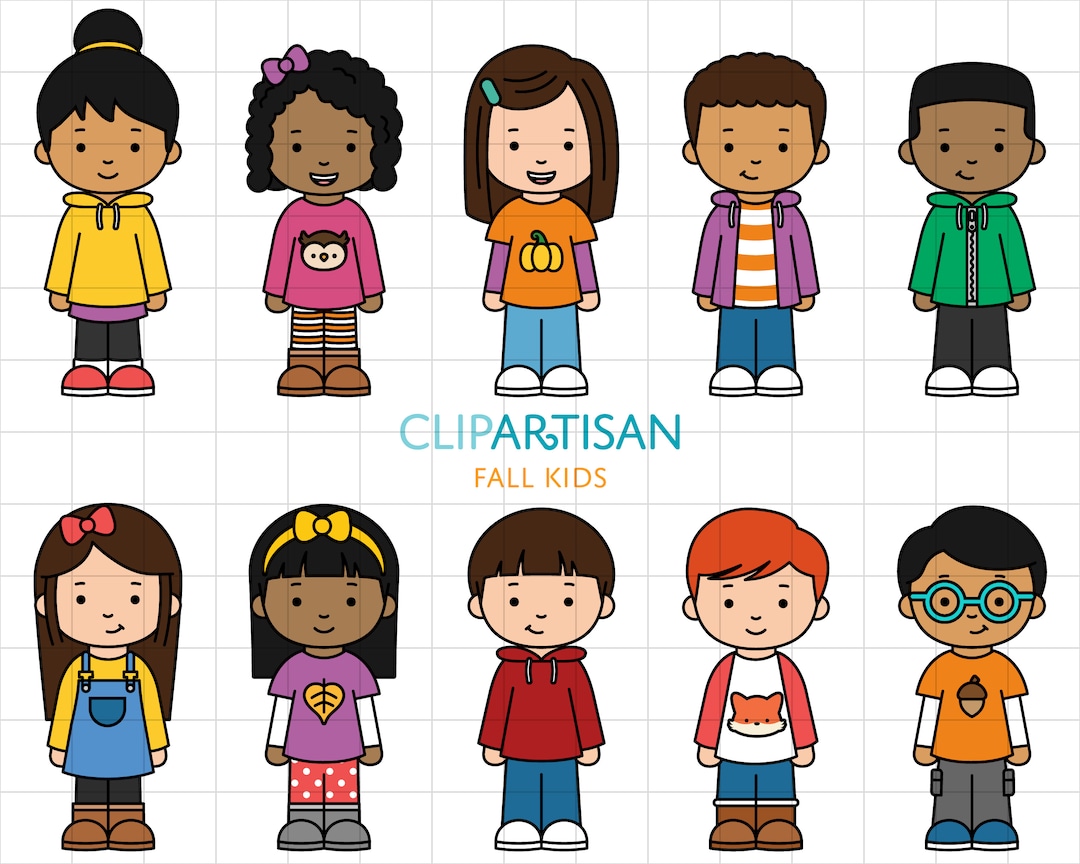 Fall Kids Clipart, School Children Clipart, Cute Kids in Autumn Clothes ...