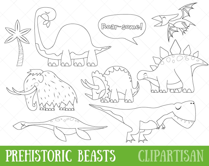 Dinosaur Digital Stamps,dinosaurs Digital Stamps,dinosaur Clipart,t-rex ...