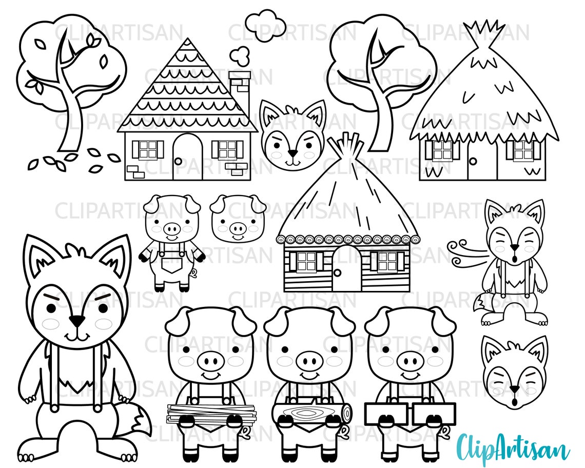 Three Little Pigs Digital Stamps Fairytale Clip Art Big Bad - Etsy