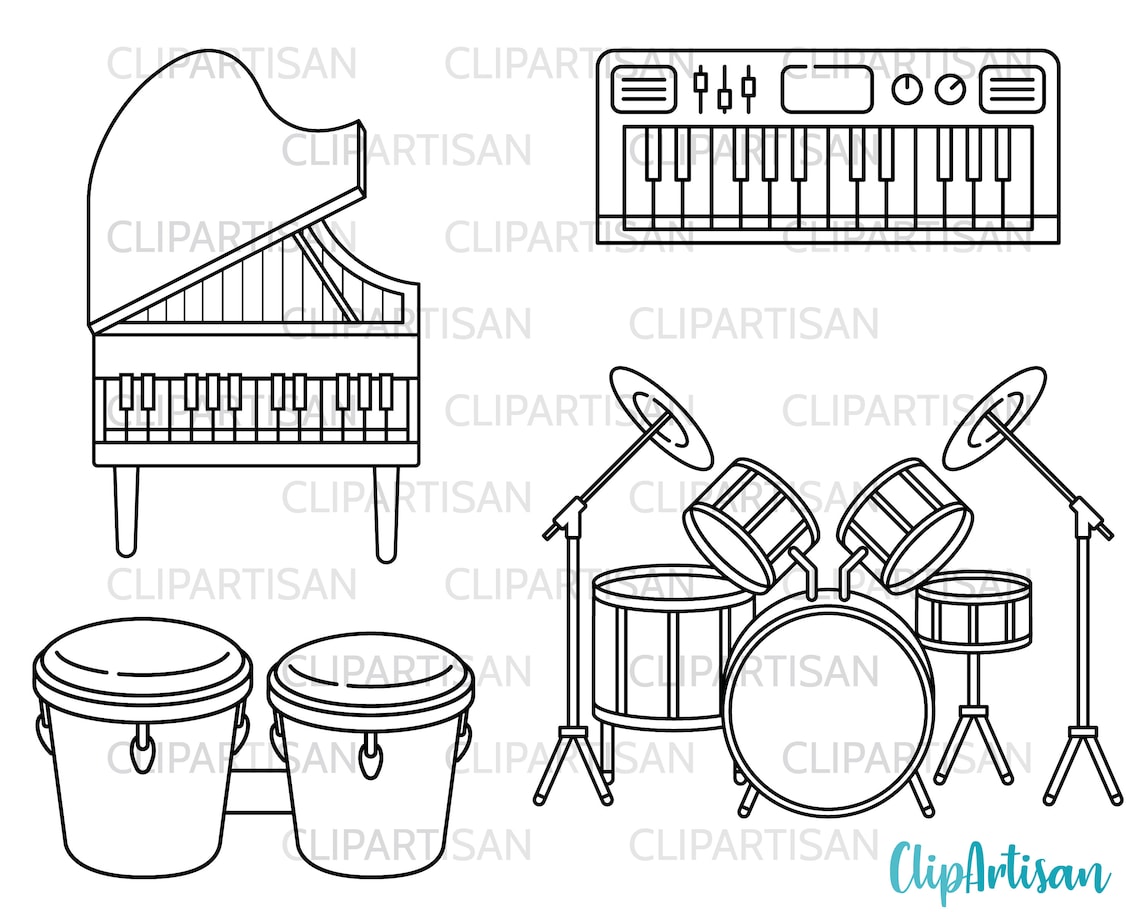 Musical Instruments Clipart Digital Stamps Guitar Violin - Etsy