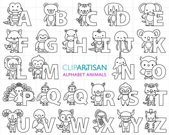 Animals of the Alphabet Clipart A to Z Animals Svg Digital - Etsy UK