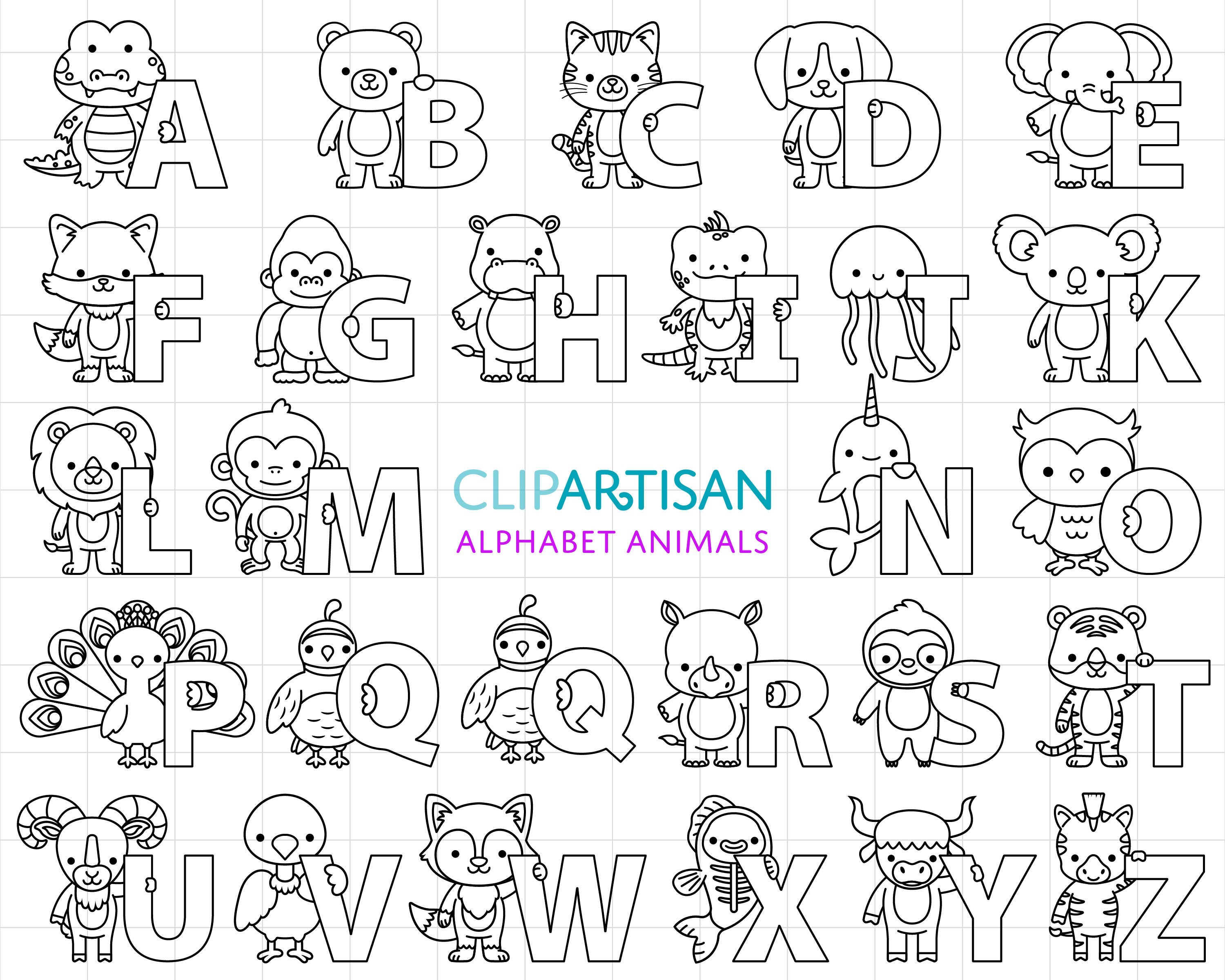 Animals of the Alphabet Clipart A to Z Animals Svg Digital - Etsy UK