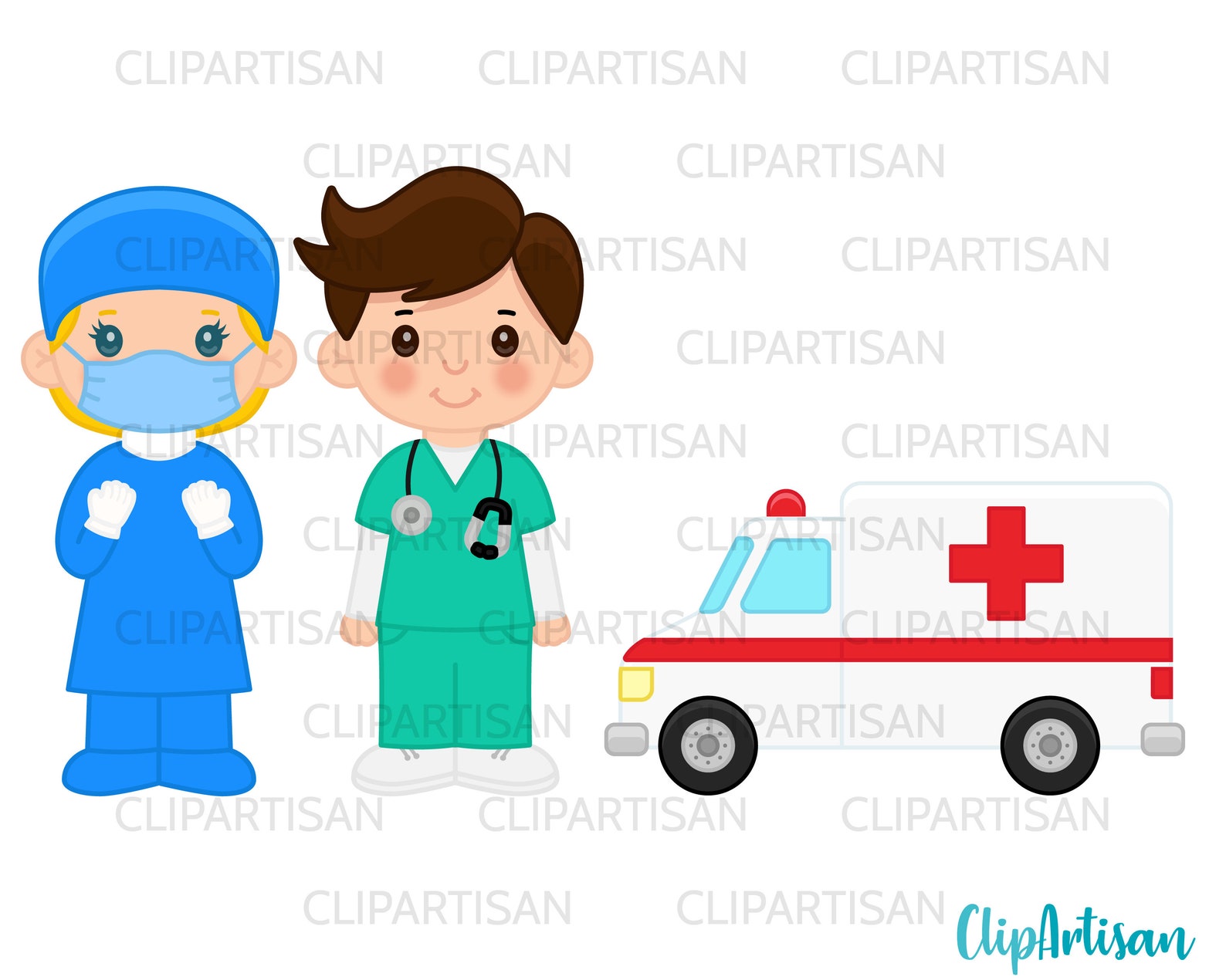 Doctor and Nurse Clipart, Hospital Clip Art, Ambulance, Cute Little ...