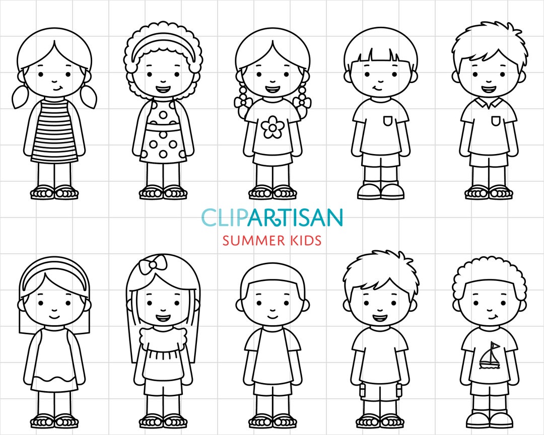 Summer Kids Clipart Black And White
