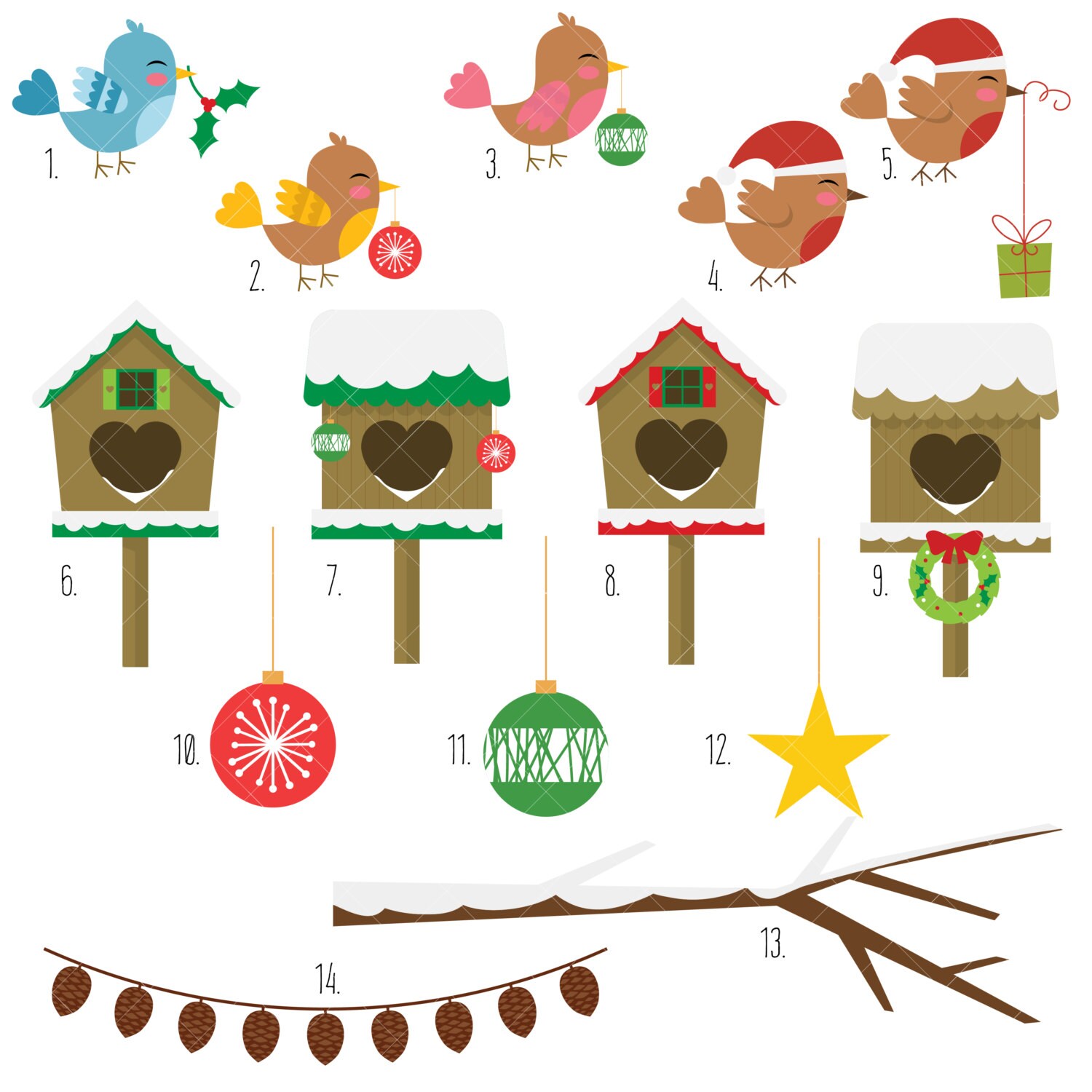 Christmas Birds Clipart / Winter Bird Houses - Etsy