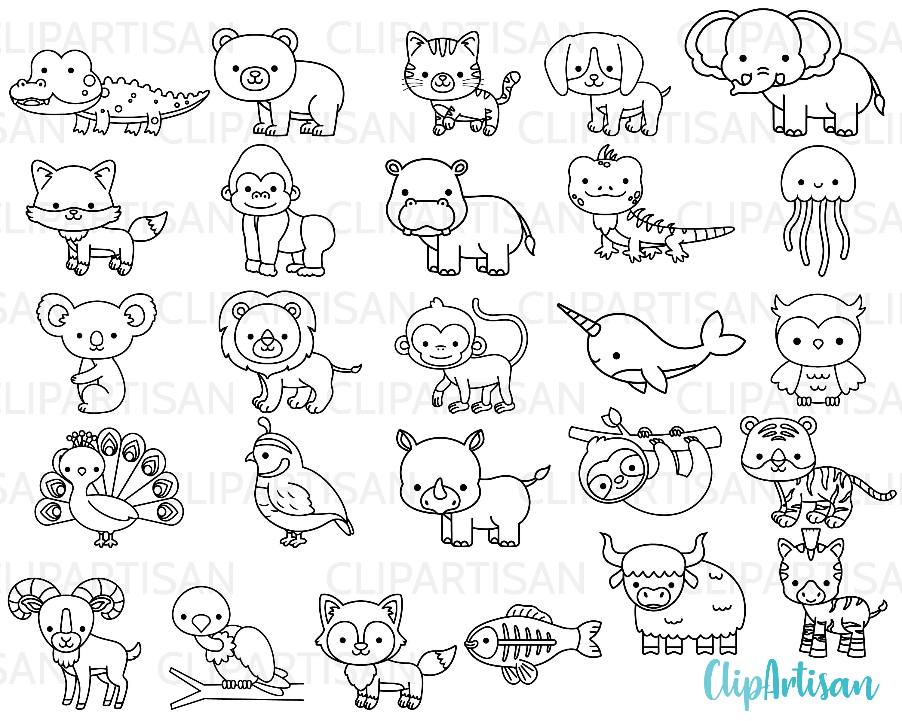 Animals A to Z Clipart Animal Alphabet Digital Stamps Cute - Etsy
