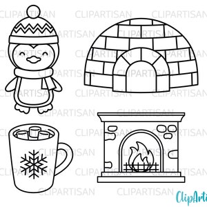 Winter Essentials Digital Stamp, Igloo Clipart, Snowman, Holiday ...