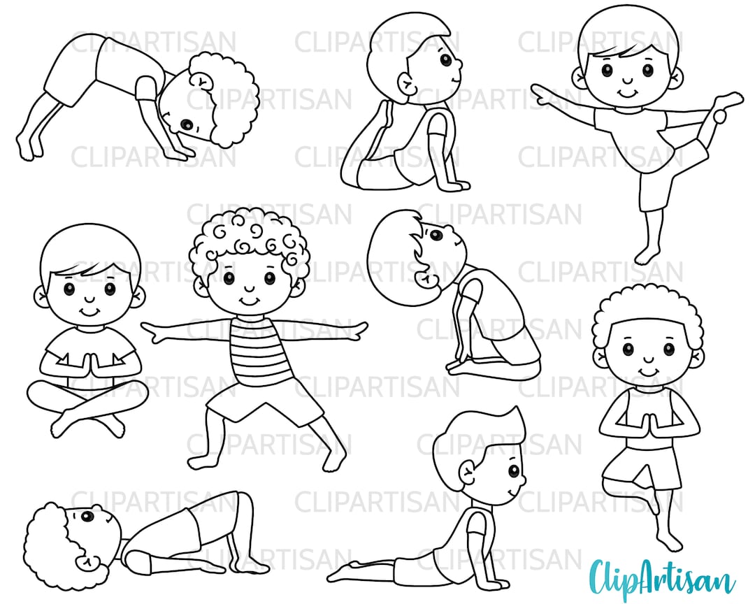 Yoga Digital Stamps, Yoga Boys, Yoga Kids Clipart, Yoga Children, Yoga ...