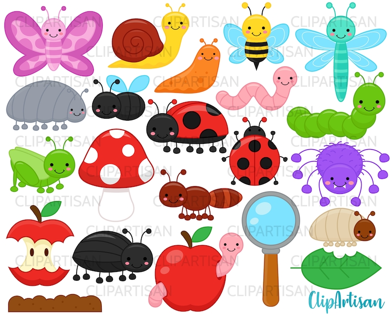 Bugs Clip Art Cute Crawling Insects Illustrations Butterfly | Etsy