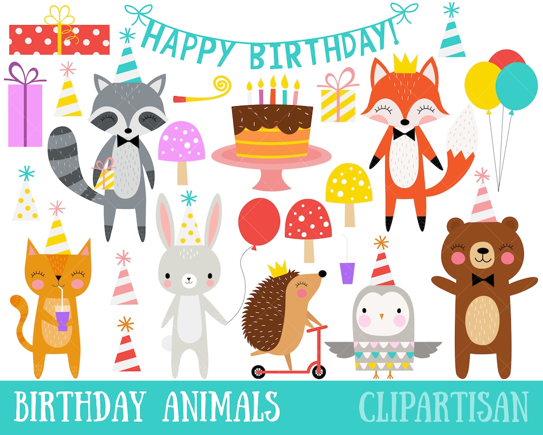 Birthday Party Clipart, Woodland Animals Party - Etsy