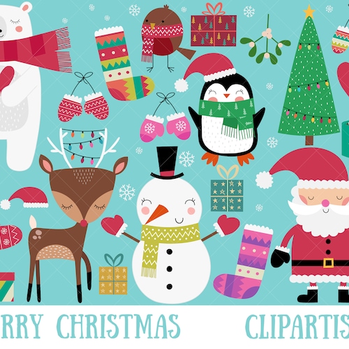 Winter Christmas Clipart Santa Clip Art Christmas Tree Snow - Etsy