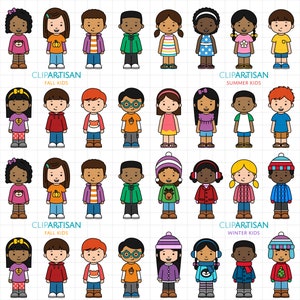 40 Kids Clipart, School Children Clipart, Cute Kids in Summer Clothes ...