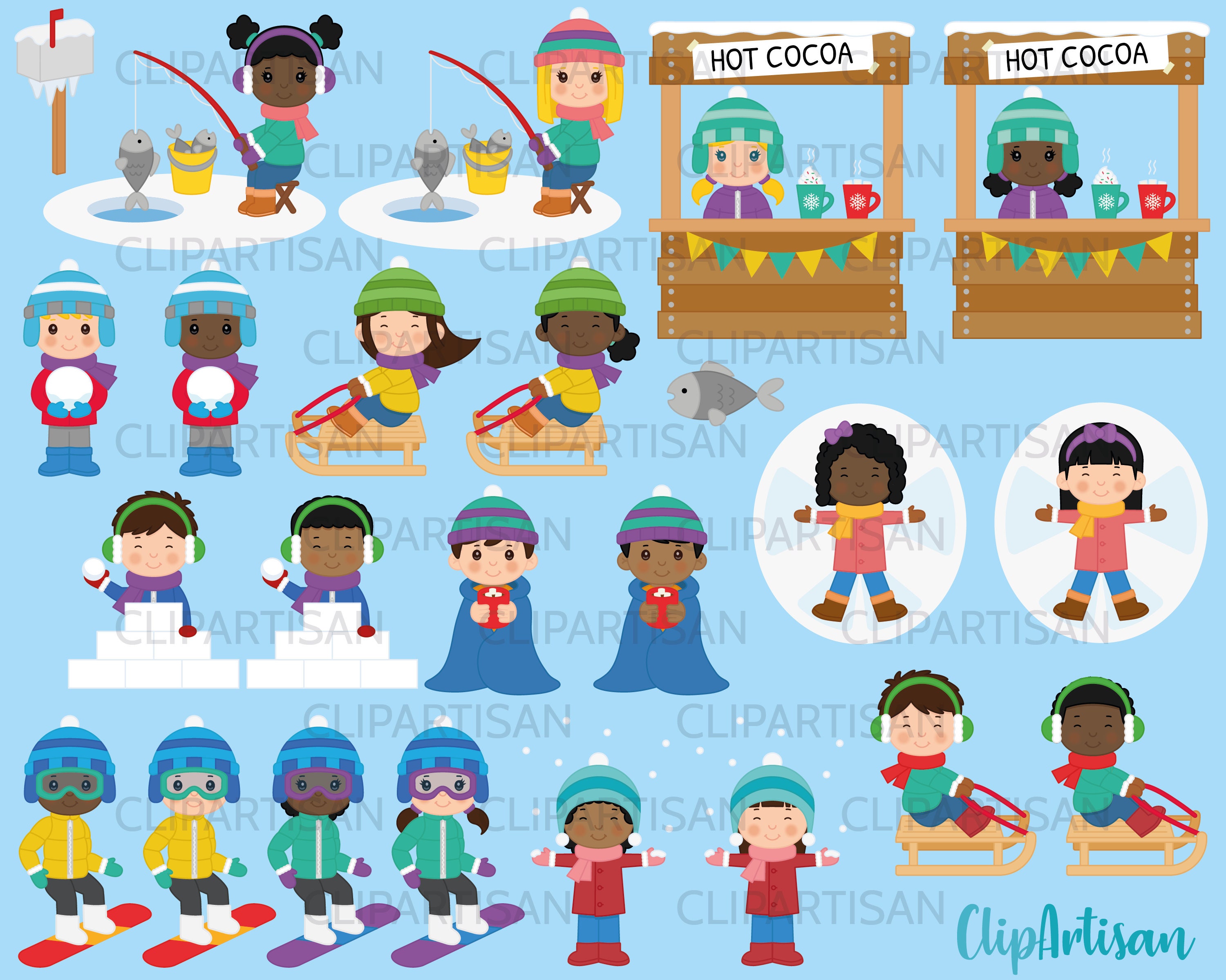 Winter Kids Clipart Bundle Snow Day Christmas Build a - Etsy