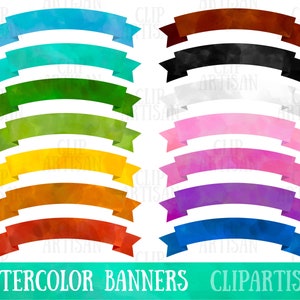 Rainbow Banners Clipart, Watercolor Banners - Etsy UK