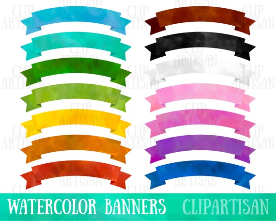 Rainbow Banners Clipart Watercolor Banners | Etsy