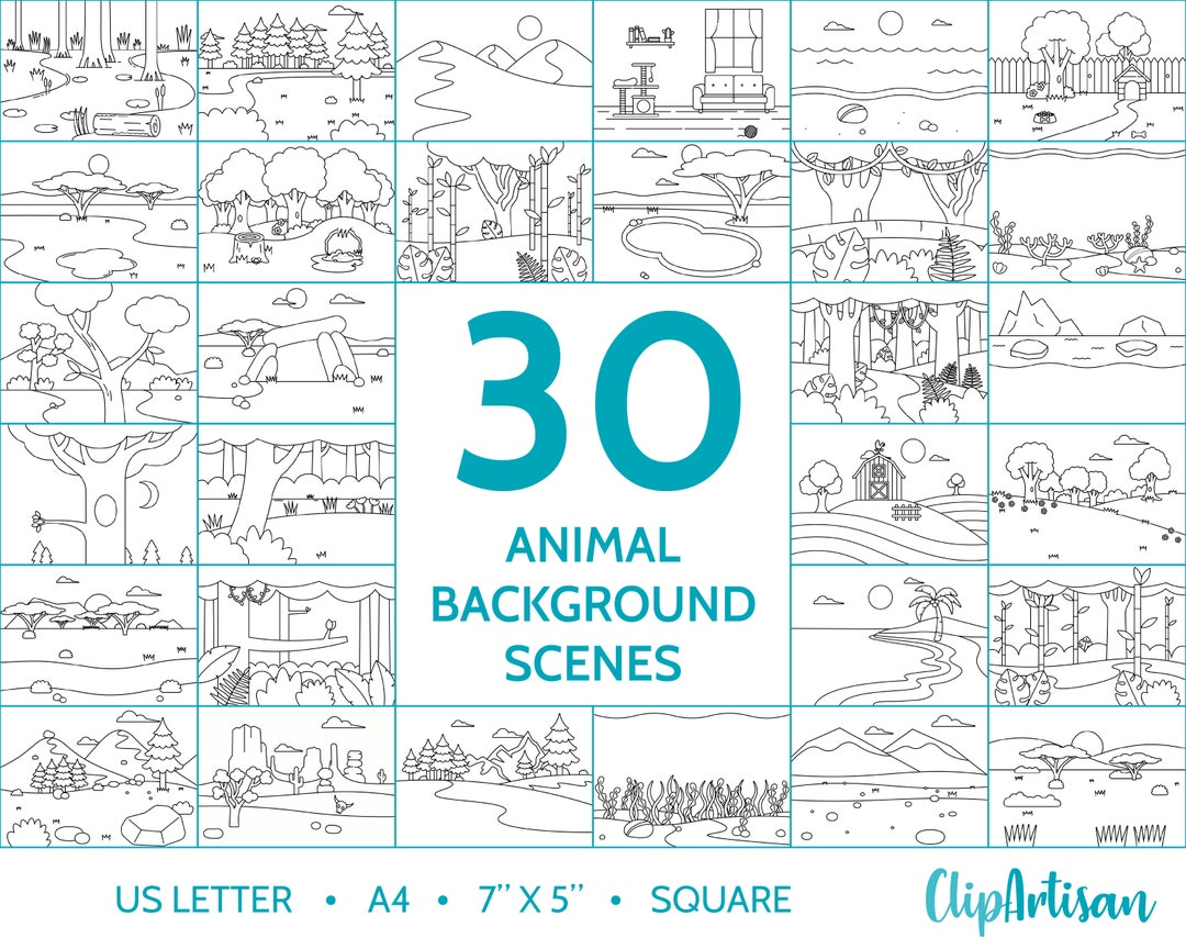 Animal Background Scene Clip Art, Woodland Animal Coloring Page ...