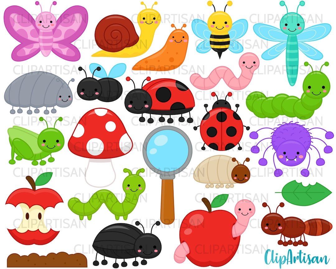 Bugs Clip Art, Cute Crawling Insects Illustrations, Butterfly ...