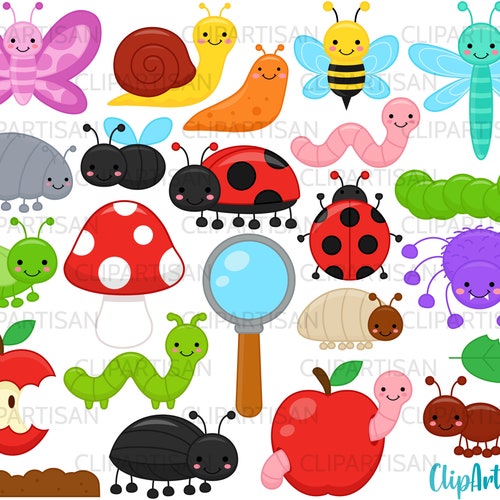 Bugs Clip Art Cute Crawling Insects Illustrations Butterfly - Etsy